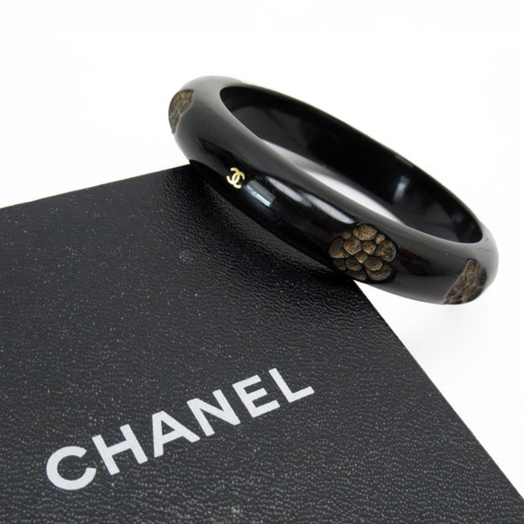 CHANEL | Jewelry | Chanel Bangle Bracelet Camellia Coco Mark Wood ...